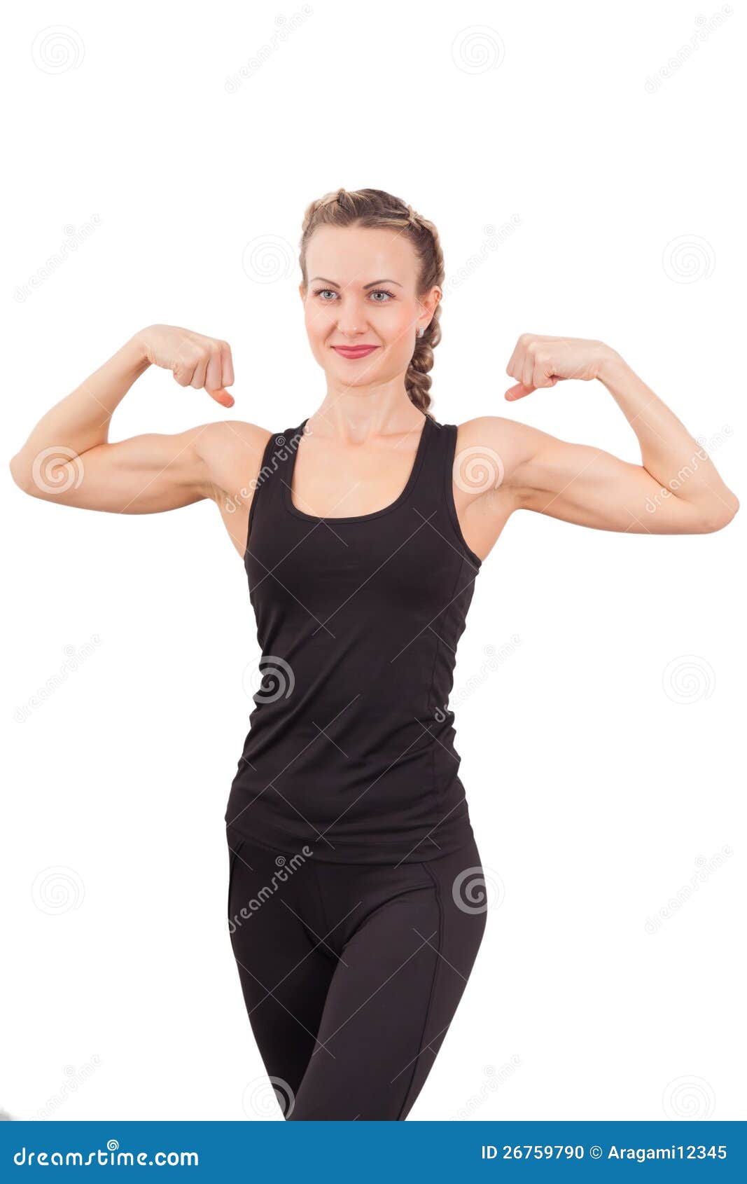 Athletic Young Woman Showing Biceps Stock Photo - Image of exercise ...