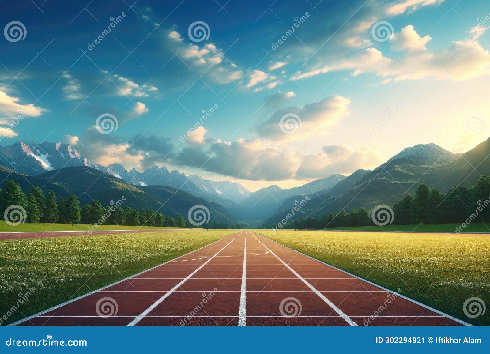 Athletics Race Track in the Mountains. 3d Rendering, Athlete Track or ...