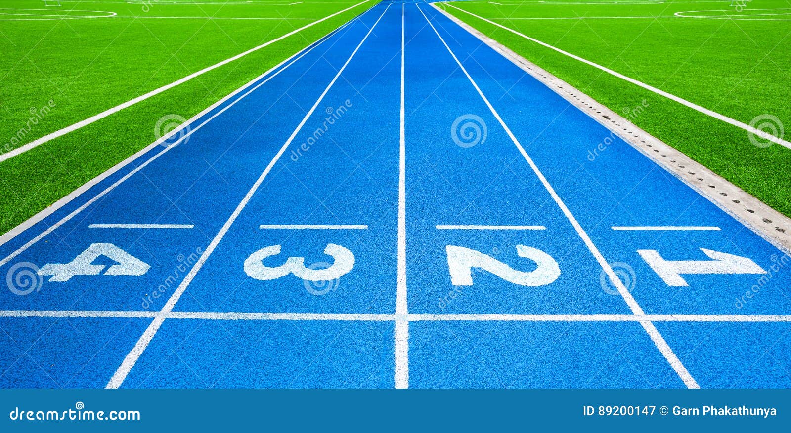 Athletics Stadium Running Track Blue Lines Marks. Stock Image - Image ...