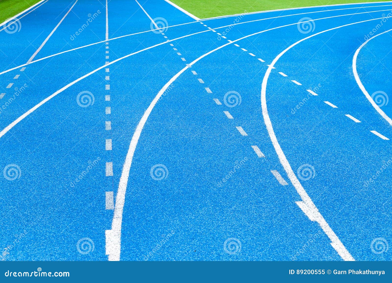 Athletics Stadium Running Track Blue Lines Marks. Stock Image - Image ...