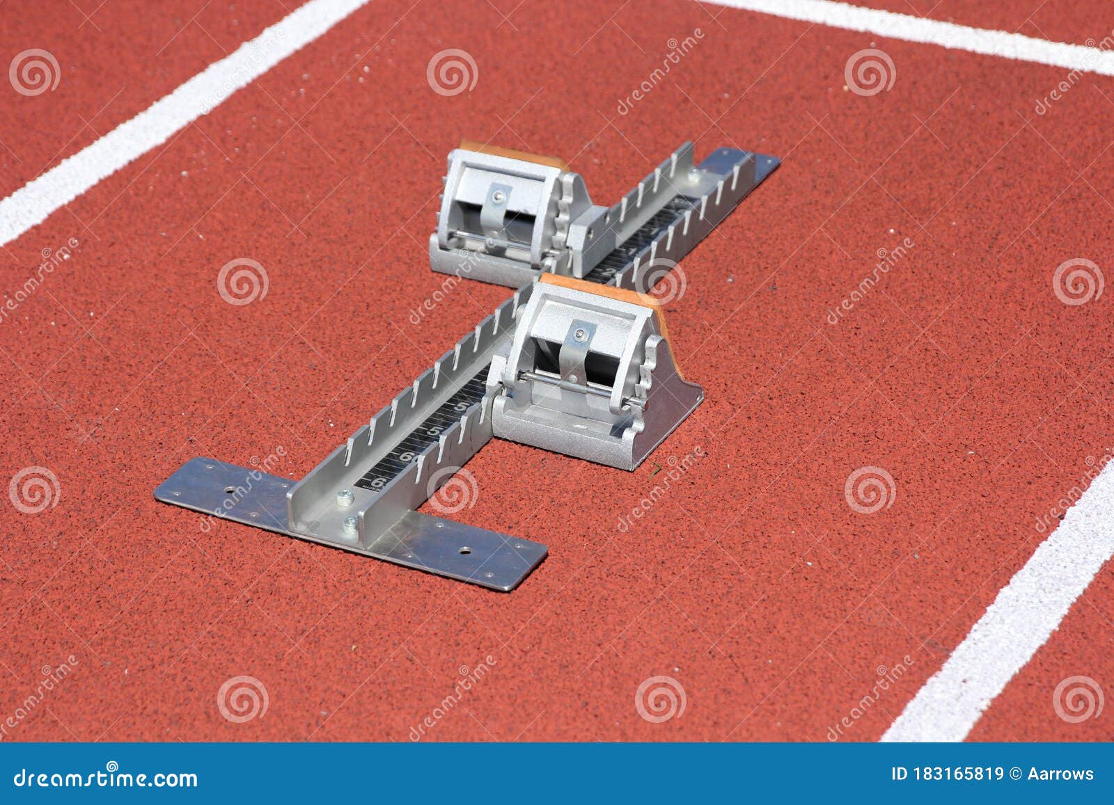 Athletics Starting Blocks on Race Red Track Stock Image - Image of race ...