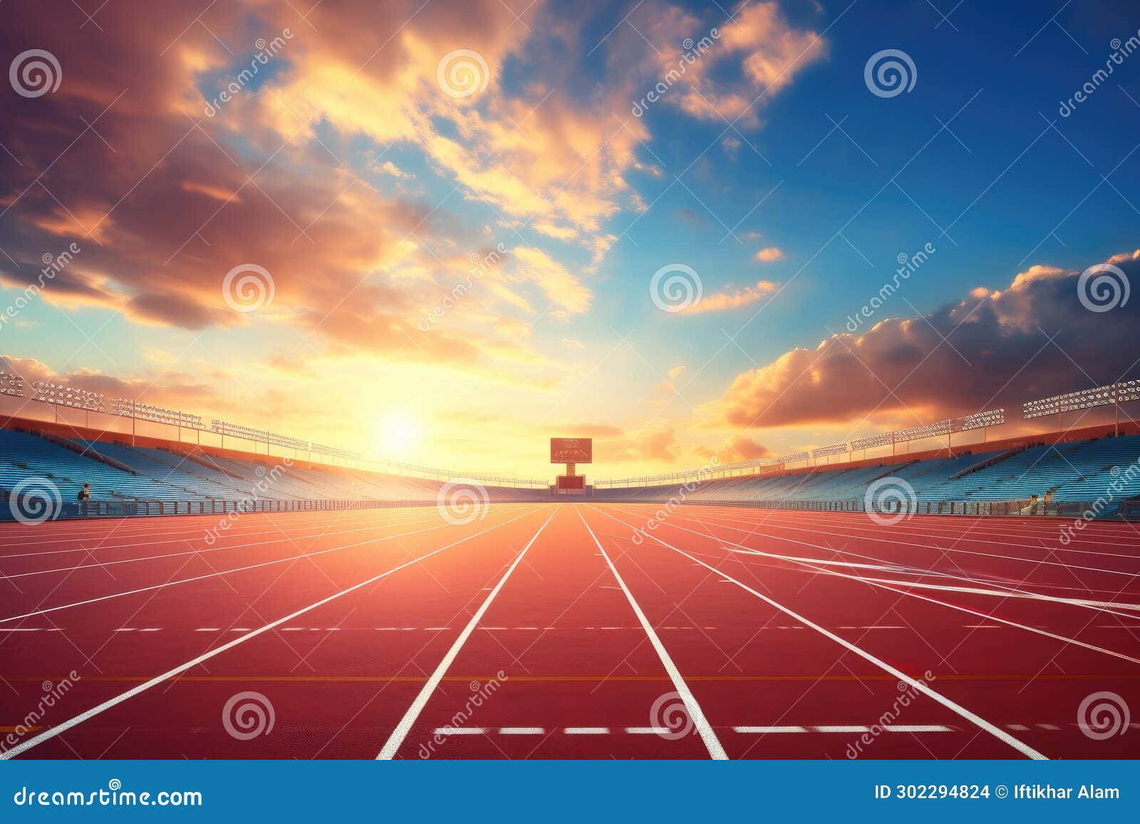 Athletics Track at Sunset. 3d Render Illustration, Athlete Track or ...