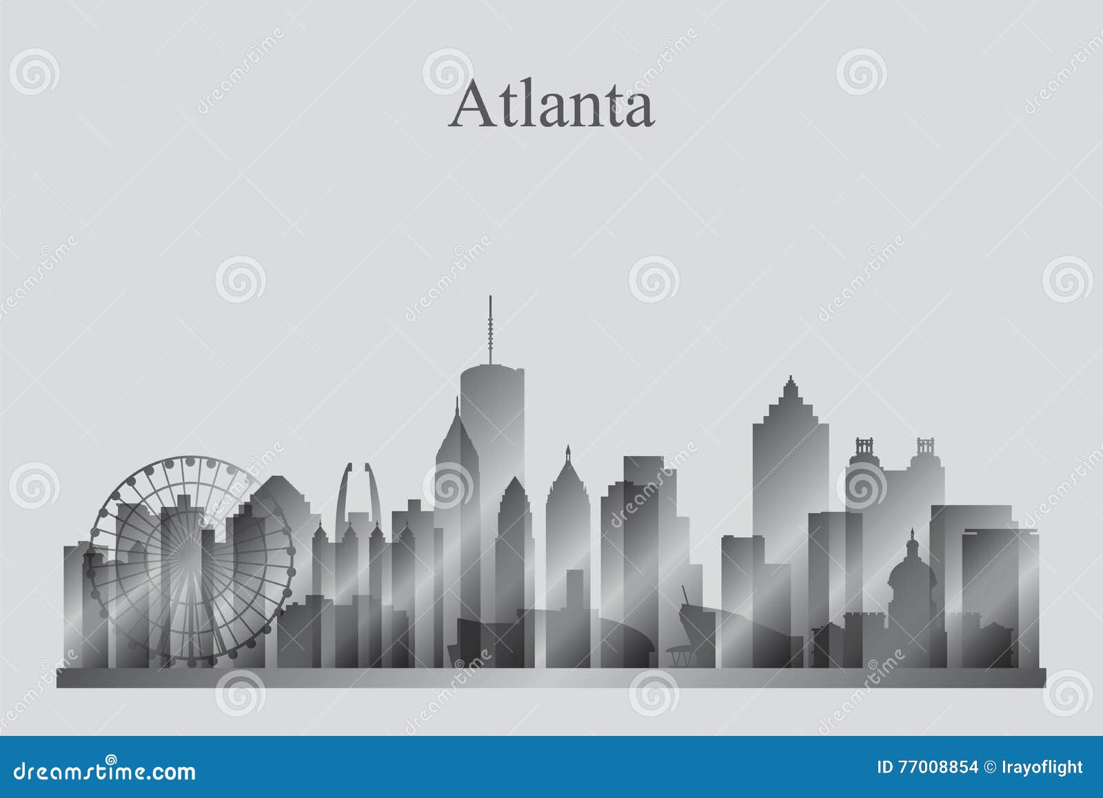 Atlanta City Skyline Silhouette in Grayscale Stock Vector ...