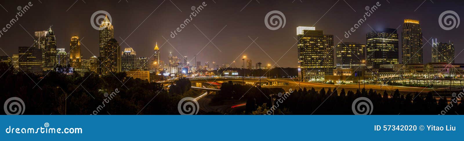 Atlanta Downtown Night Skyline Editorial Image - Image of famous, road ...