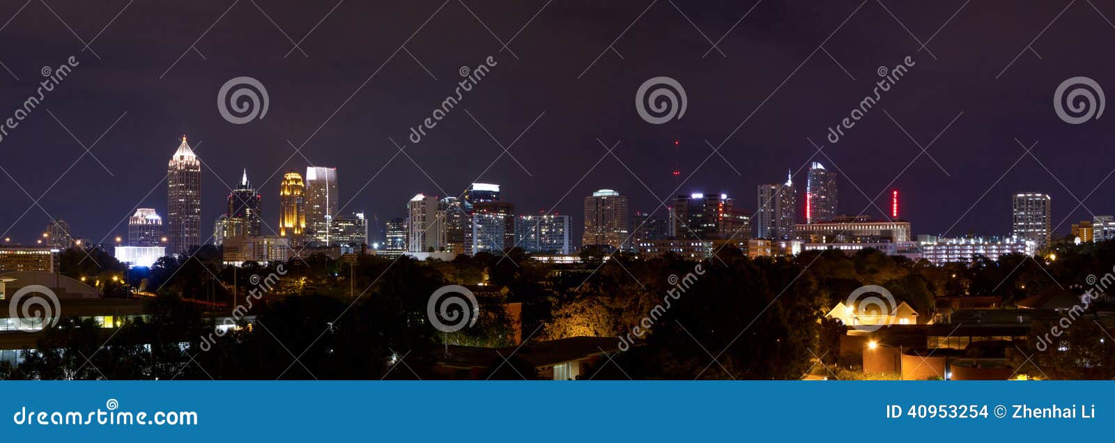 Atlanta Downtown Panorama at Night Stock Photo - Image of track ...