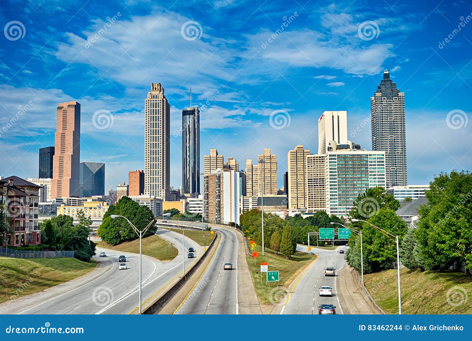 Atlanta Downtown Skyline with Blue Sky Stock Photo - Image of motion ...