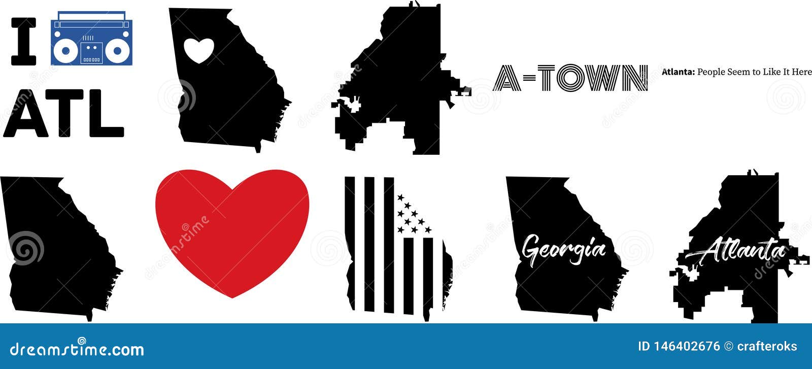 Atlanta Georgia Vector Map and the American Flag Stock Vector ...
