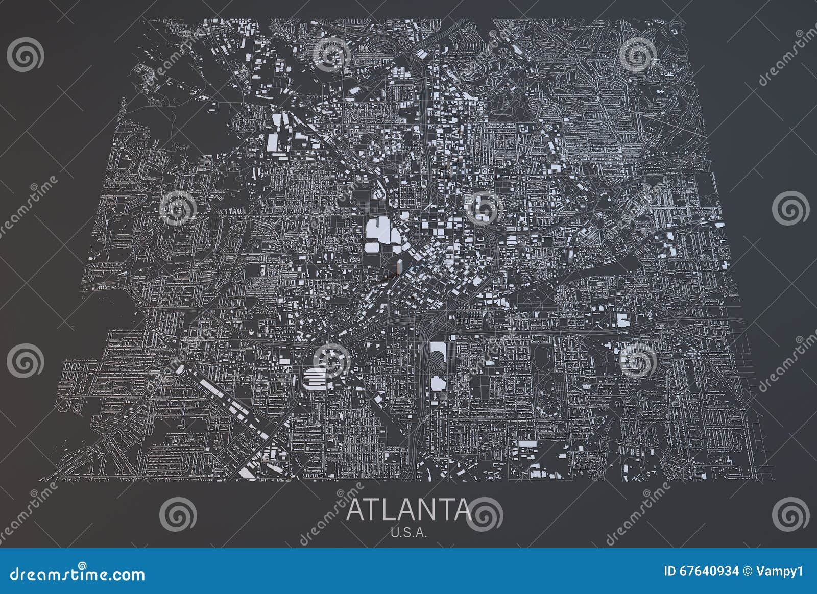 Atlanta, Map, Satellite View, United States Stock Illustration ...