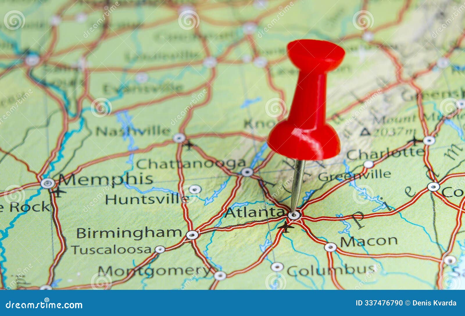 Atlanta pin on map of USA stock photo. Image of freedom - 337476790