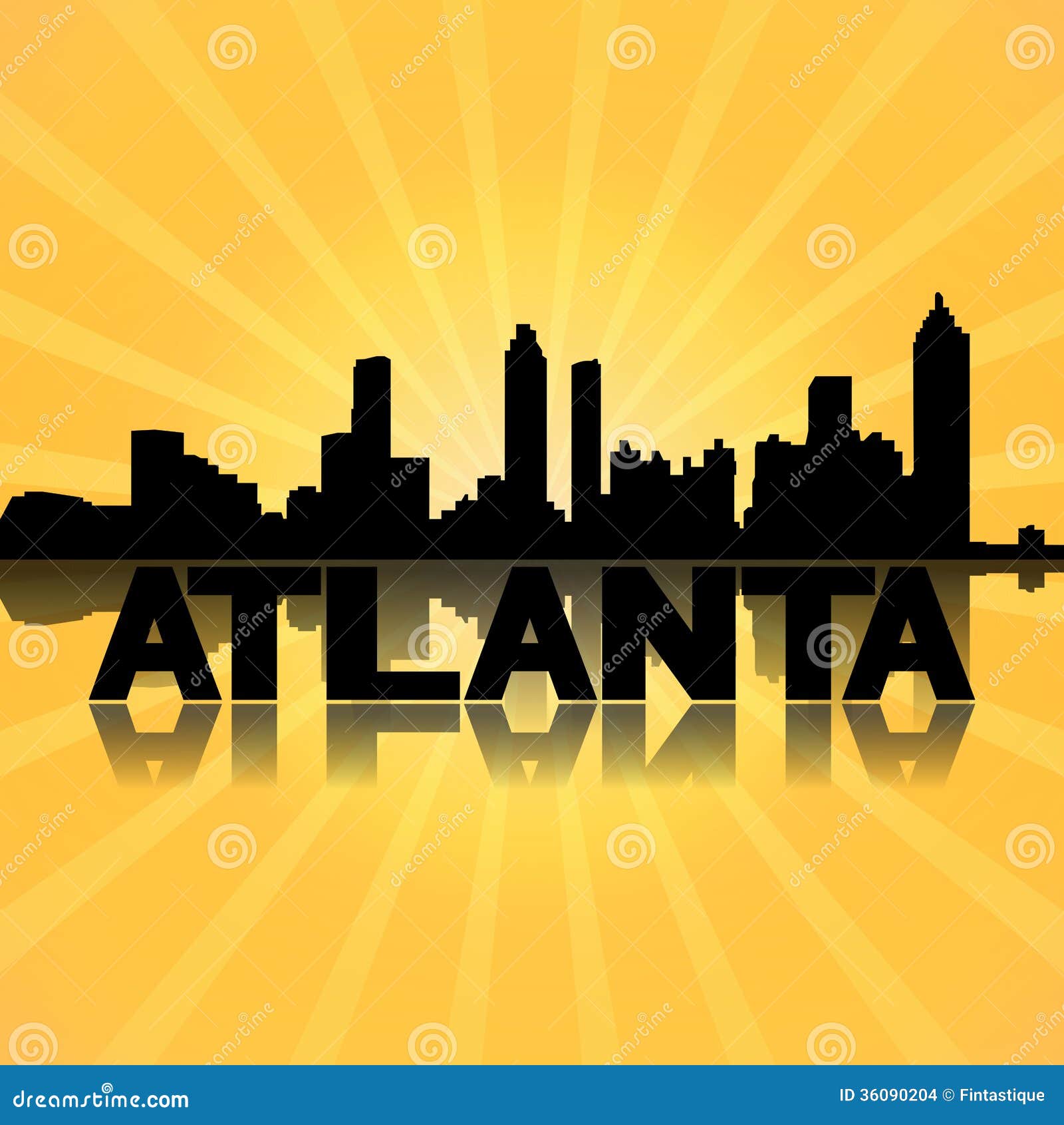 Atlanta Skyline Reflected with Sunburst Stock Illustration ...