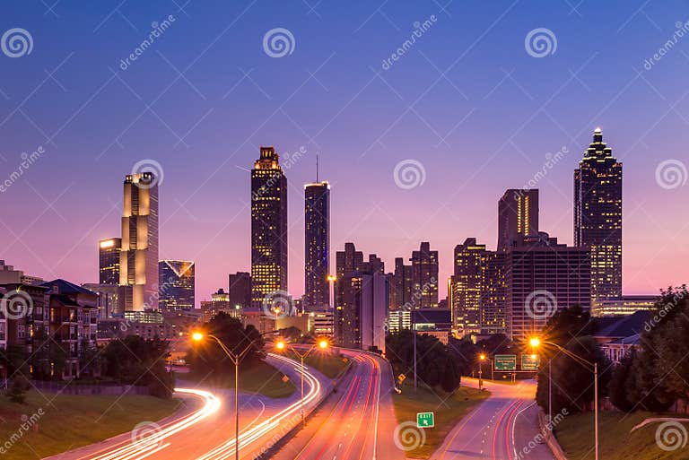 Atlanta Skyline during Twilight Stock Image - Image of night, blurred ...