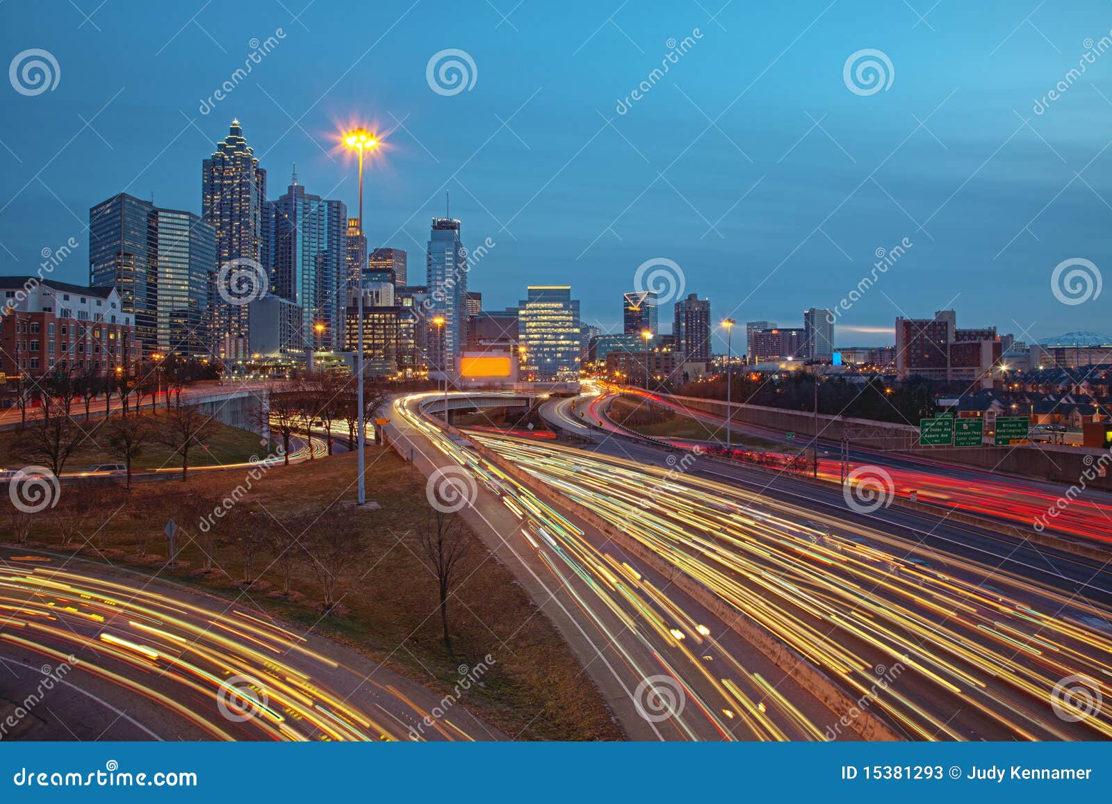 Atlanta Traffic and Skyline at Sunrise Sunset Stock Image - Image of ...