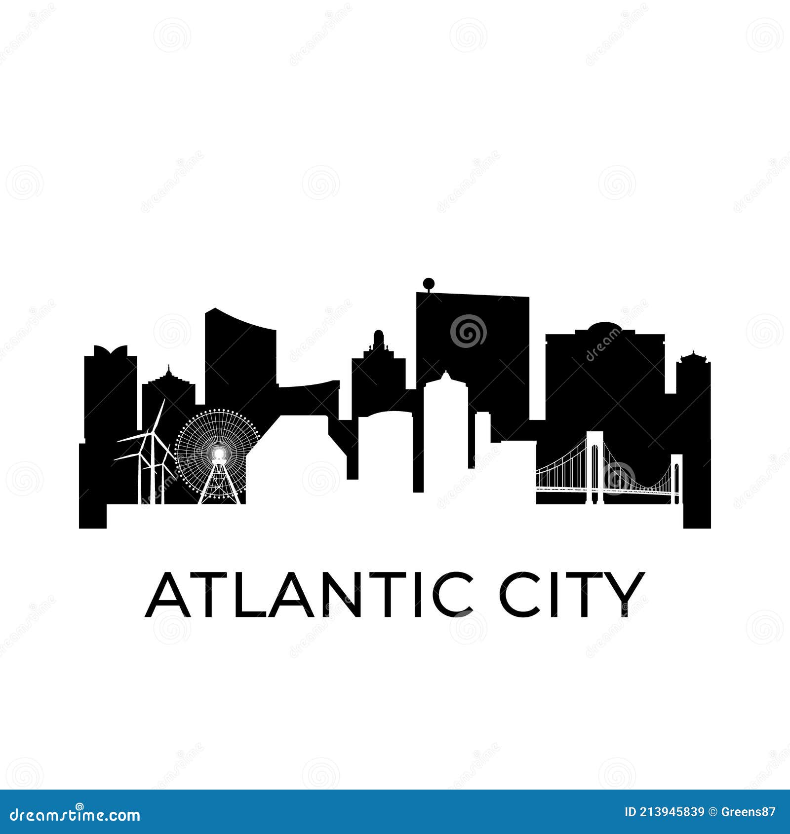 Atlantic City, New Jersey City Skyline. Stock Vector - Illustration of ...