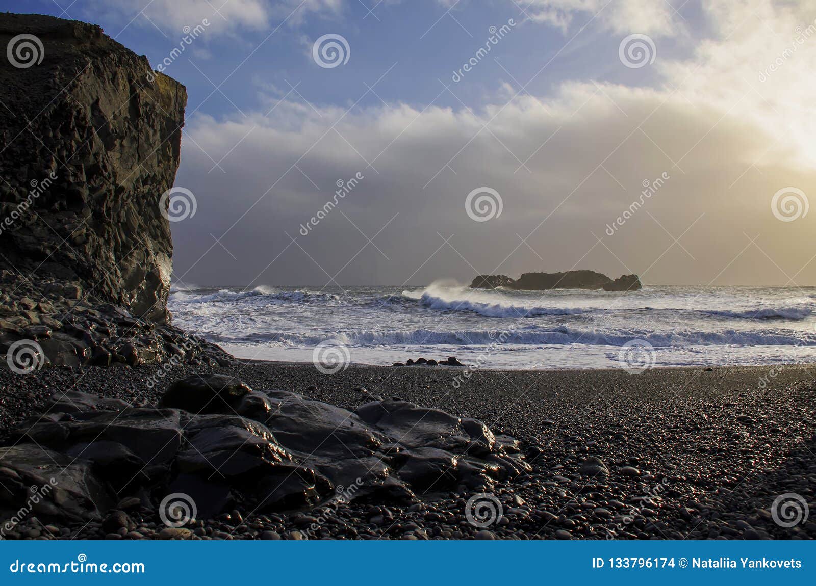 The Atlantic Coast with Black Sand and Huge Lava Rocks Stock Photo ...