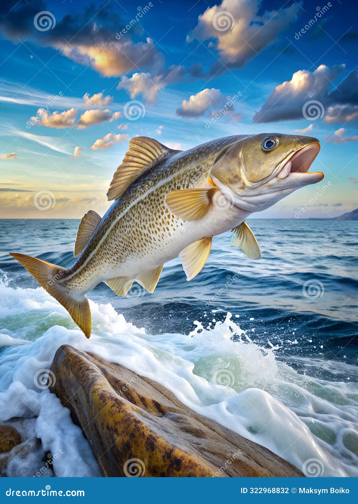 Atlantic Cod Fish Jumps Bank Stock Illustration - Illustration of water ...