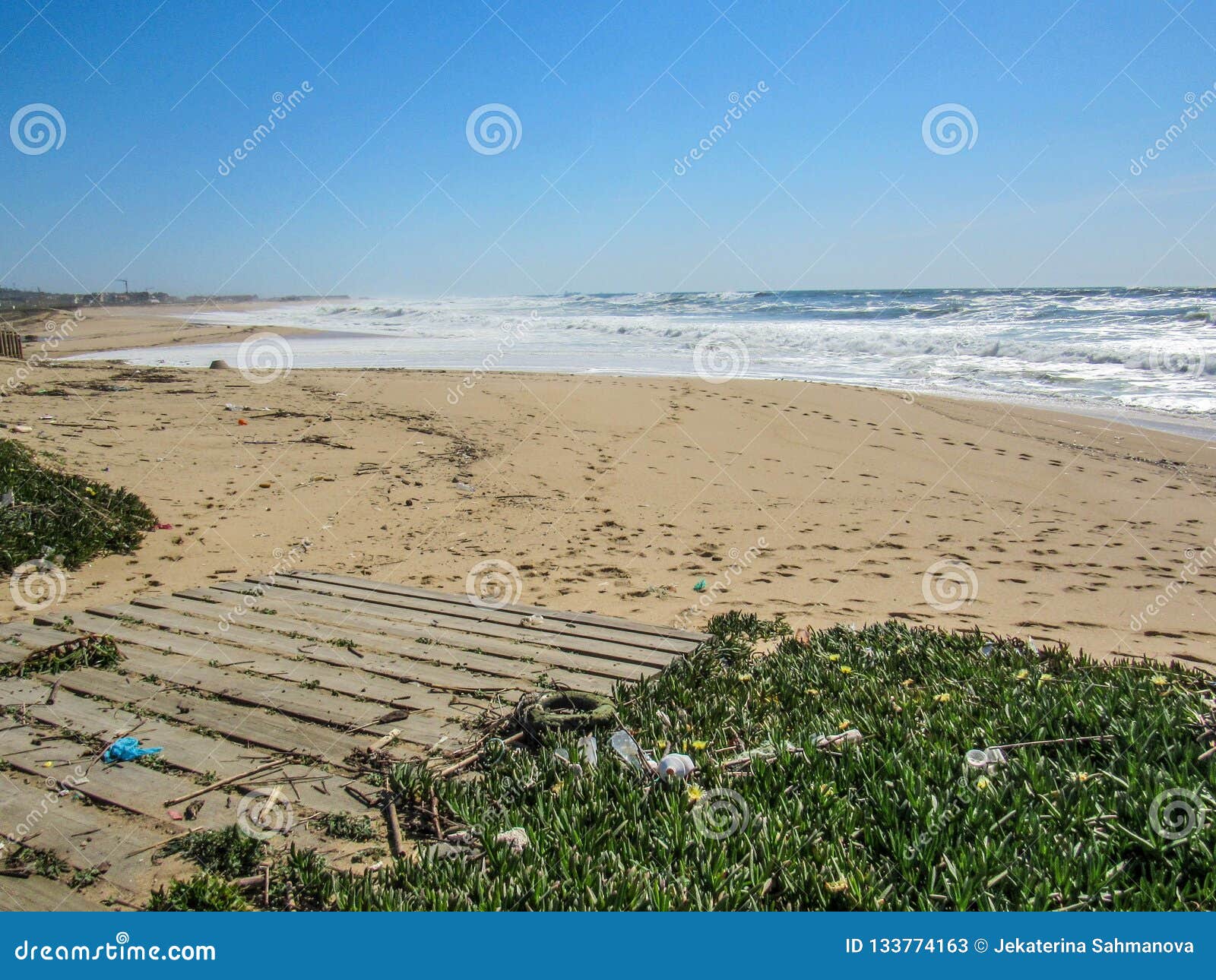 Atlantic Ocean Beach with Plastic Pollution Stock Image - Image of ...