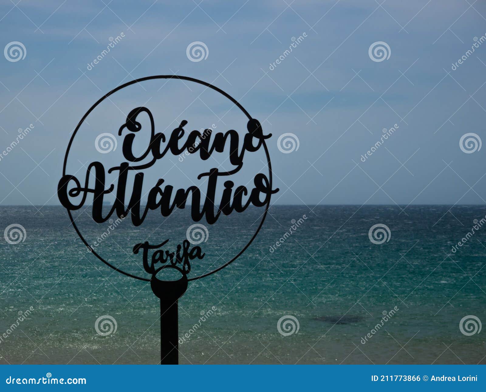 Atlantic Ocean Sign in Tarifa. Cartel and Sea Stock Photo - Image of ...