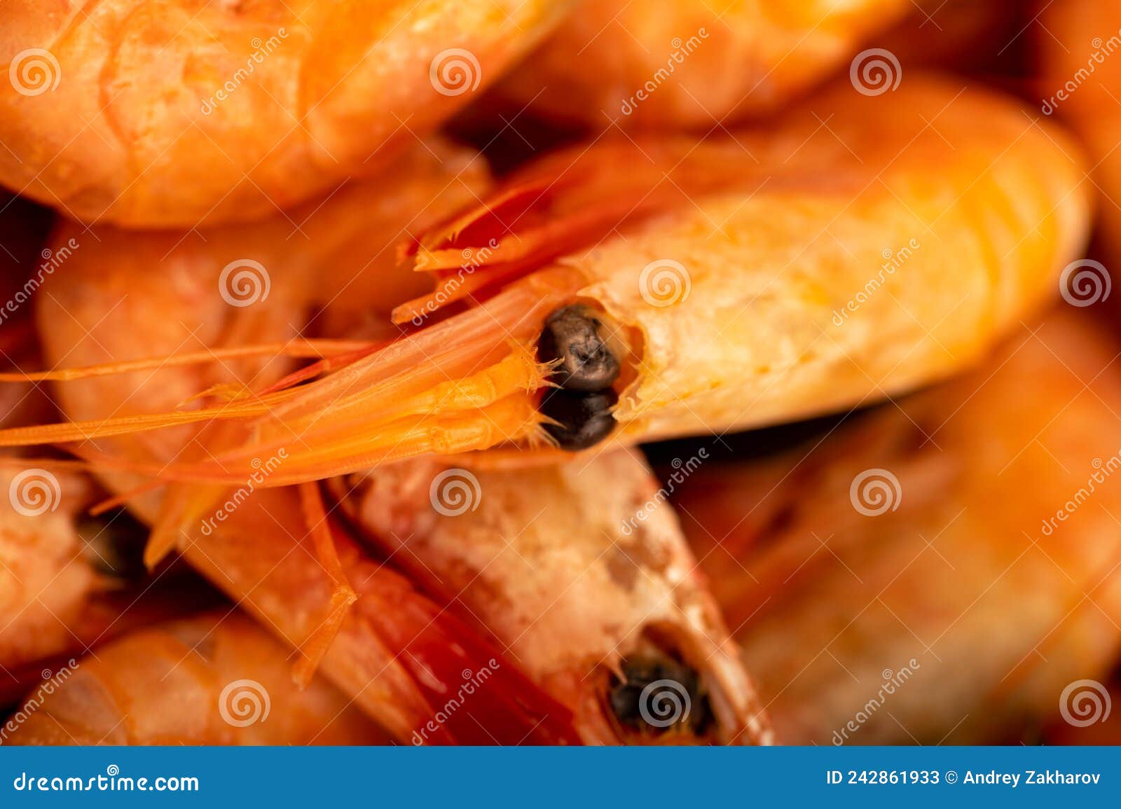 Atlantic Shrimp Cooked with Allspice and Bay Leaf Close-up, Surface ...