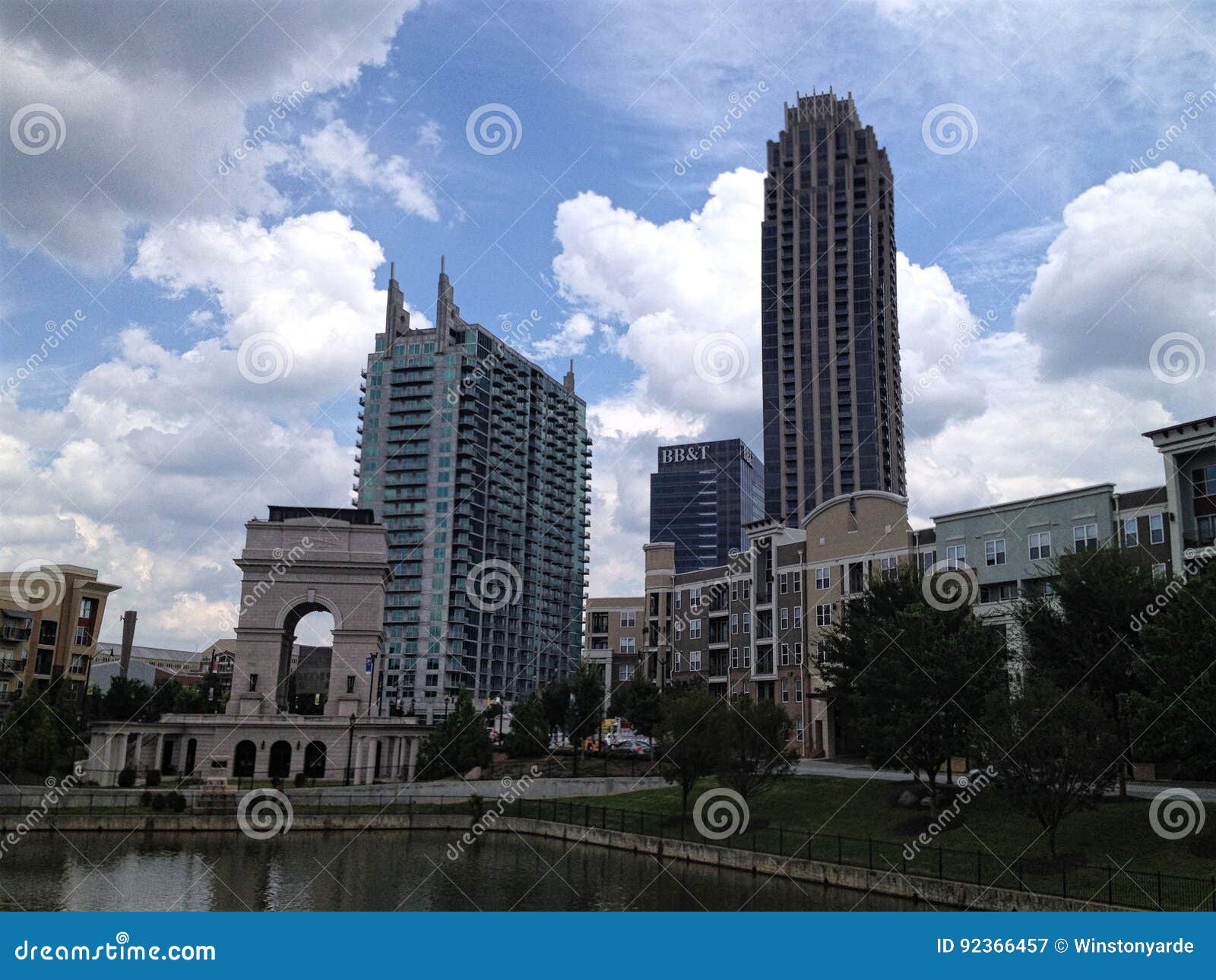 Atlantic Station with Pond editorial photography. Image of buildings ...