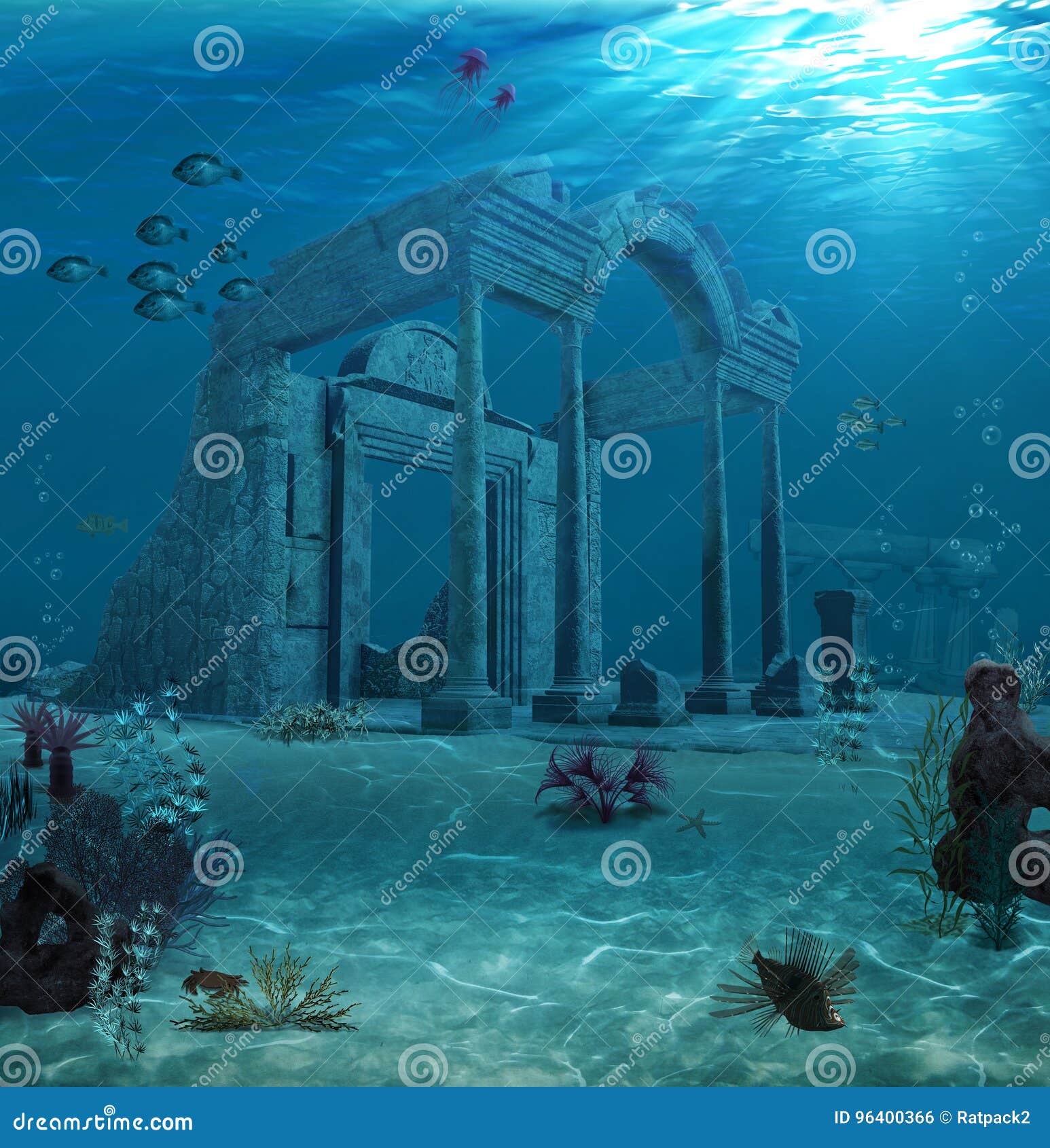 Atlantide Antica Rovina Il Underwater Illustrazione di Stock ...