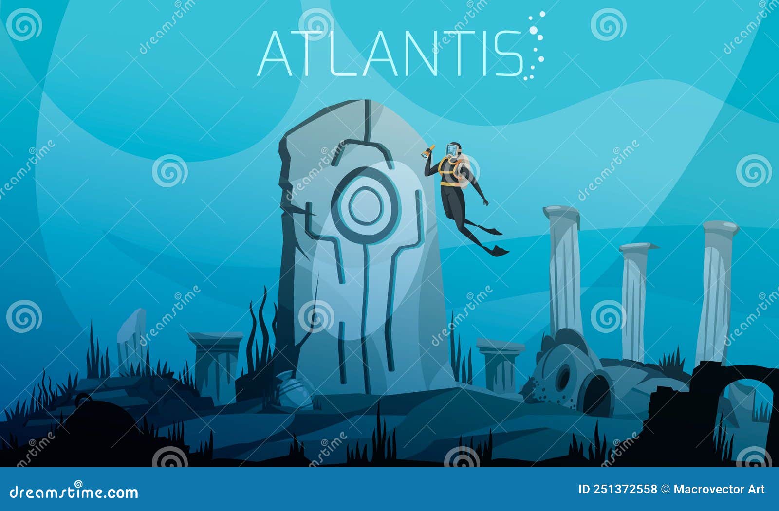Atlantis On Ocean Bottom Cartoon Vector 208994425