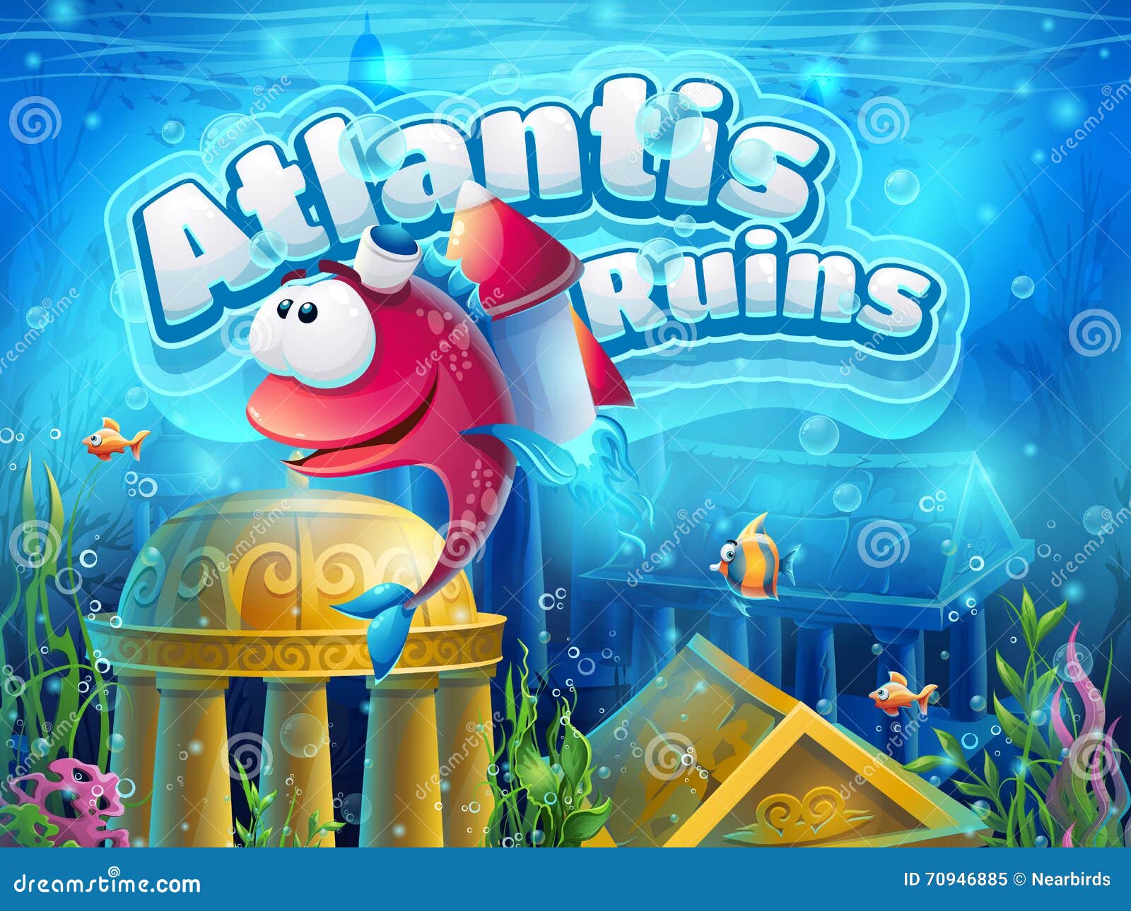 Atlantis Ruins Funny Fish - Vector Illustration Boot Screen Stock ...