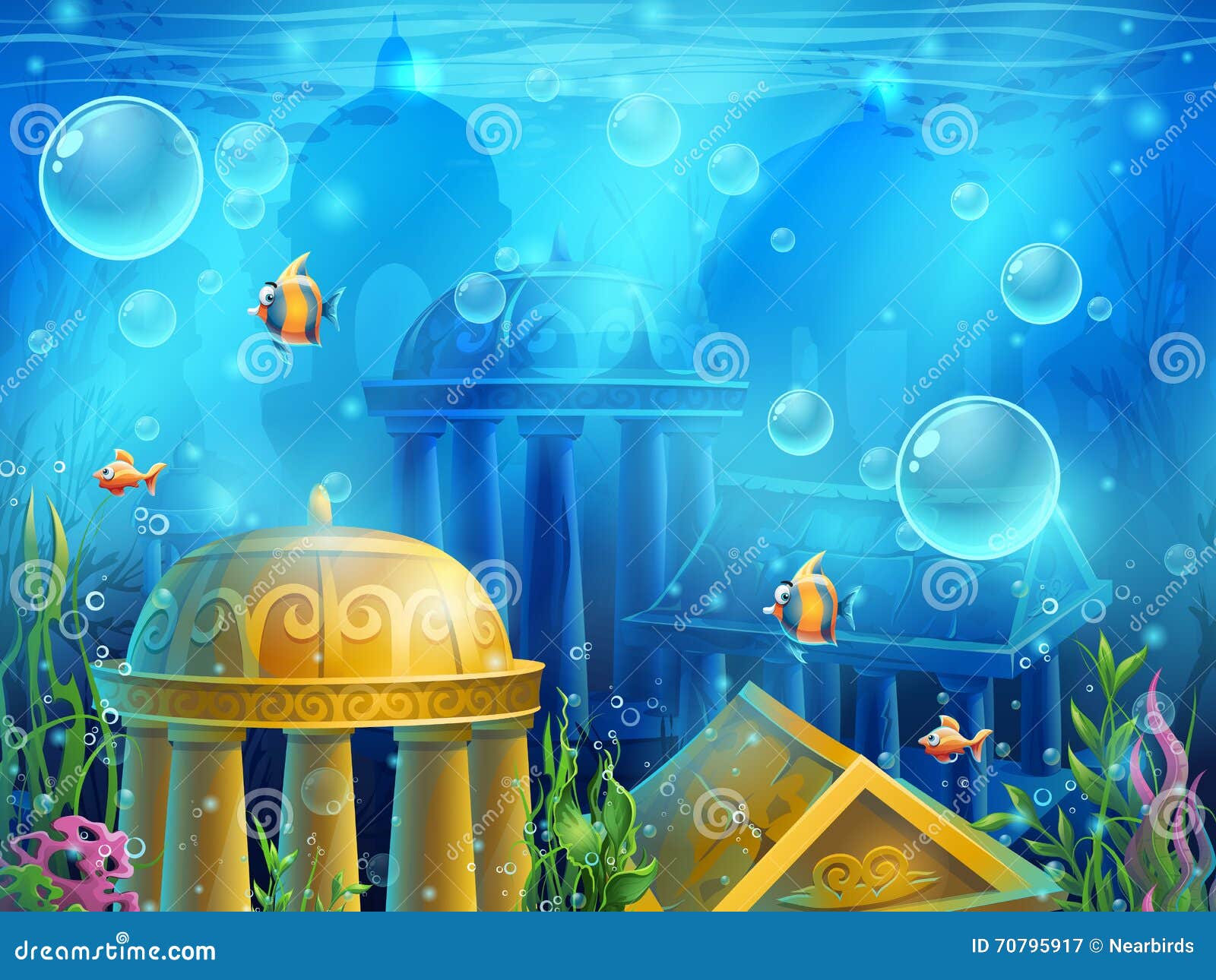 Atlantis Ruins - Vector Background Illustration Screen Stock Vector ...