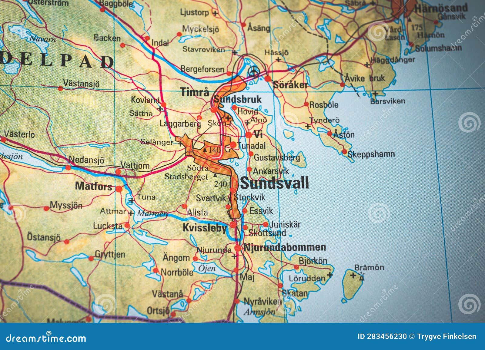 Atlas Map of Sundsvall in Sweden.. Stock Photo - Image of town ...