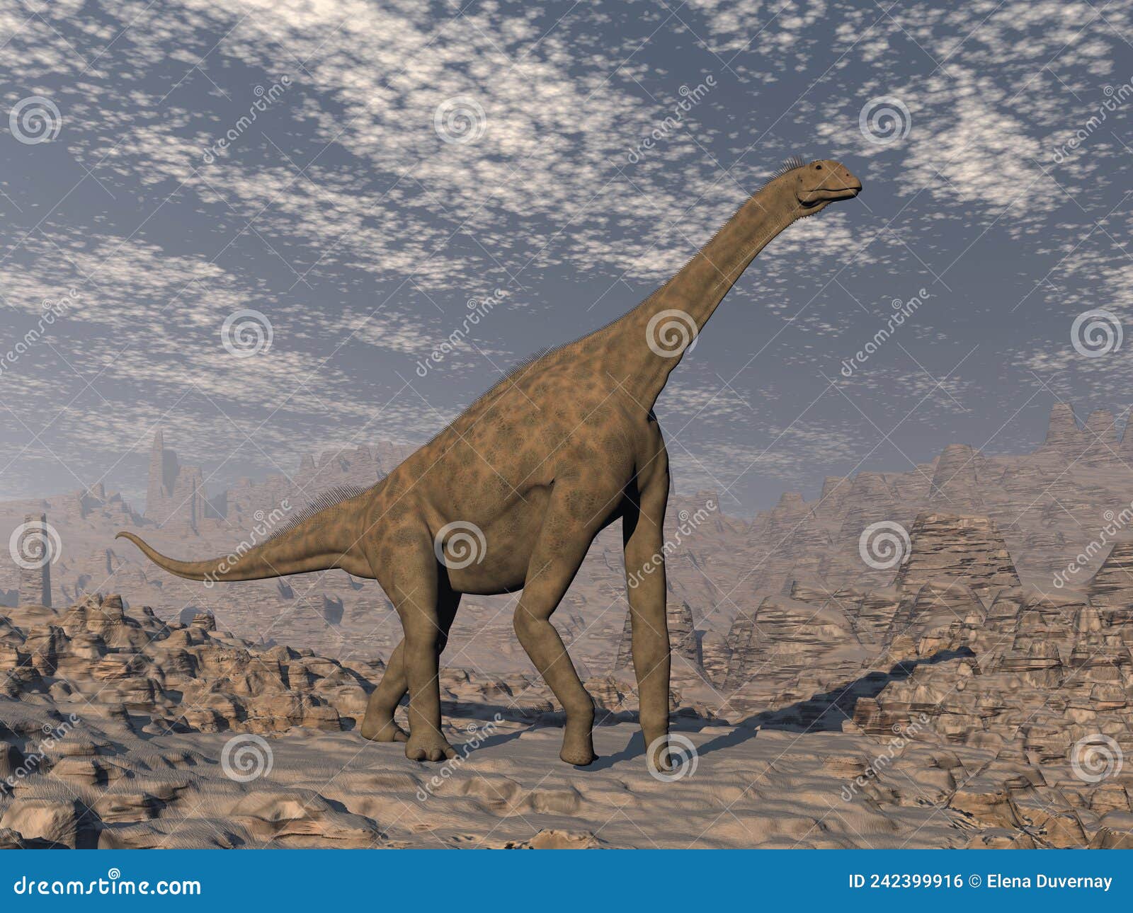 Atlasaurus Dinosaur in the Desert - 3D Render Stock Illustration ...