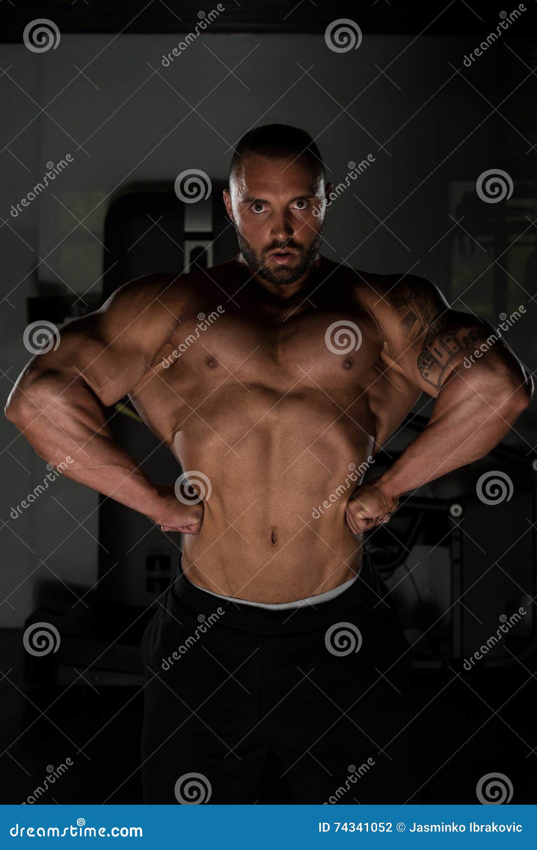 Atleta Muscular Bodybuilder Posing En El Gimnasio Foto de archivo ...