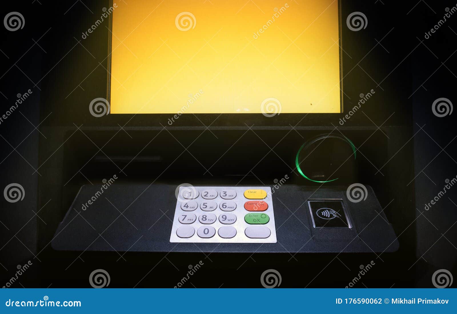 ATM - Automated Teller Machine Cash Machine and Screen with Yellow ...