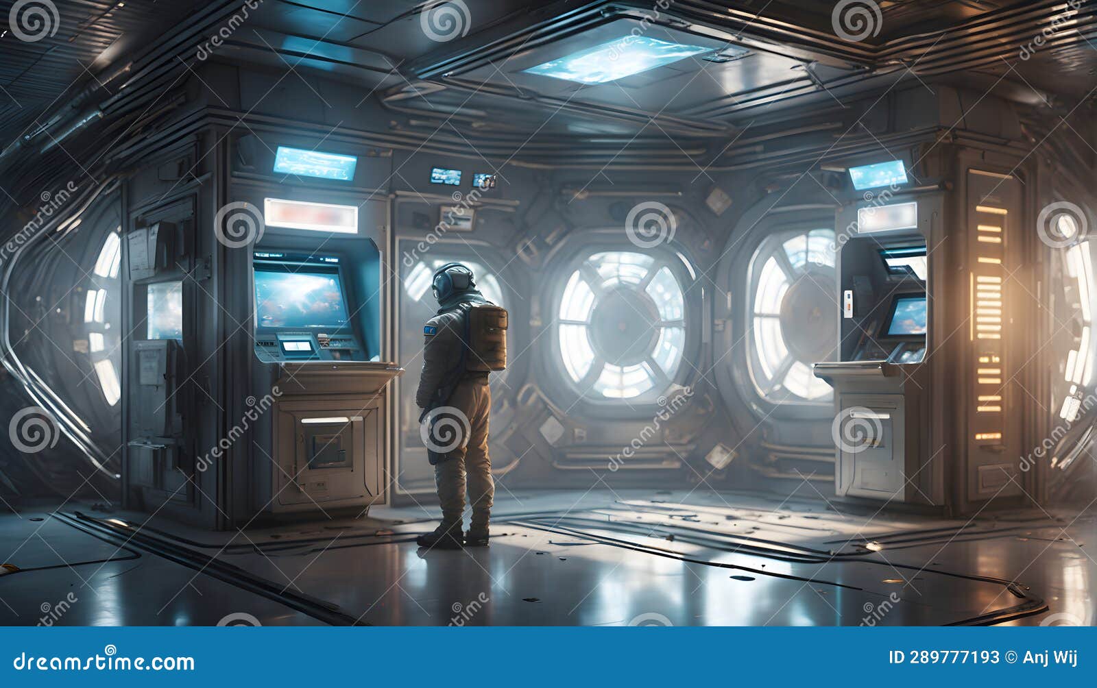 ATM Automated Teller Machines in the Space Ship Stock Illustration ...