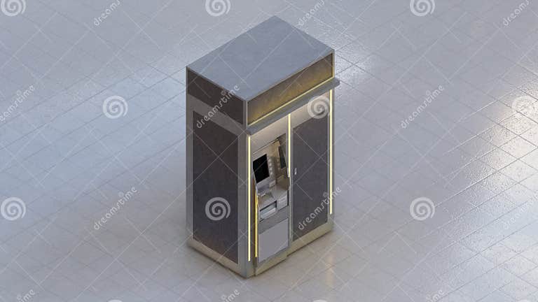 ATM Booth with Space for Ad and Profile Lighting Stock Illustration ...