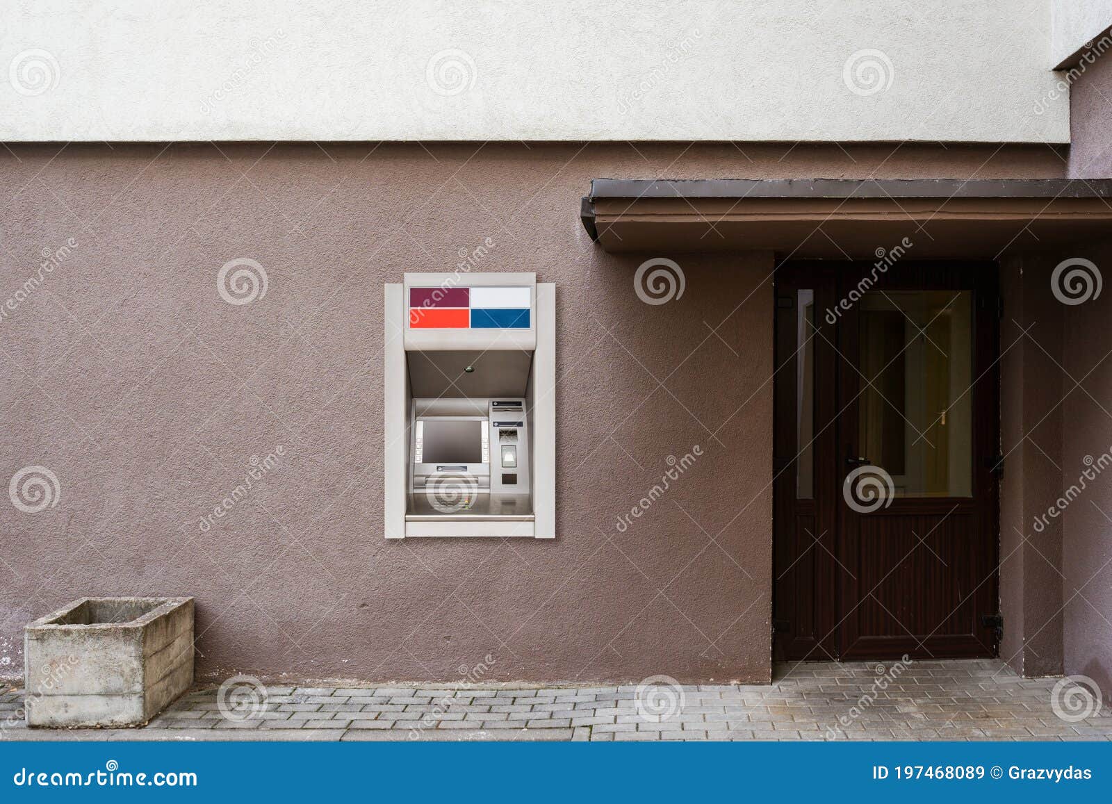 ATM built into a wall stock image. Image of commercial - 197468089