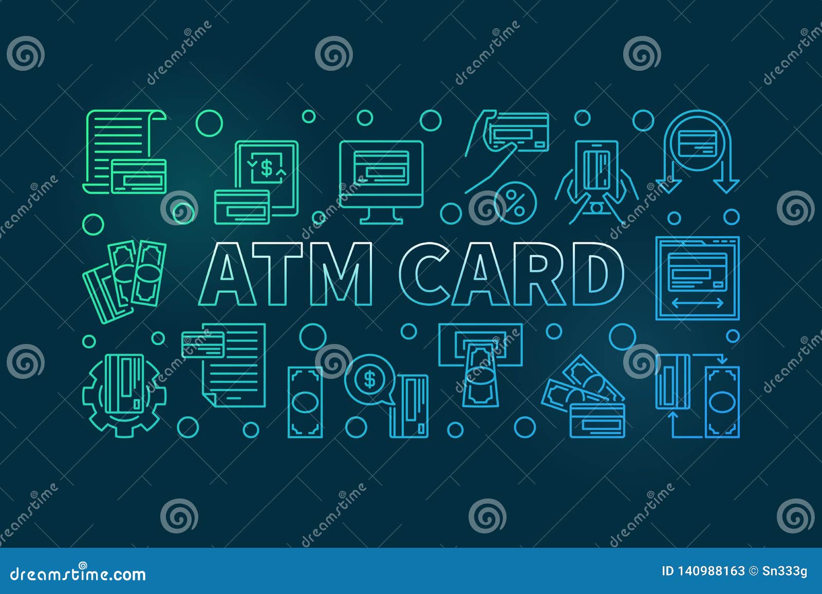 ATM Card Outline Colored Horizontal Banner. Vector Illustration Stock ...