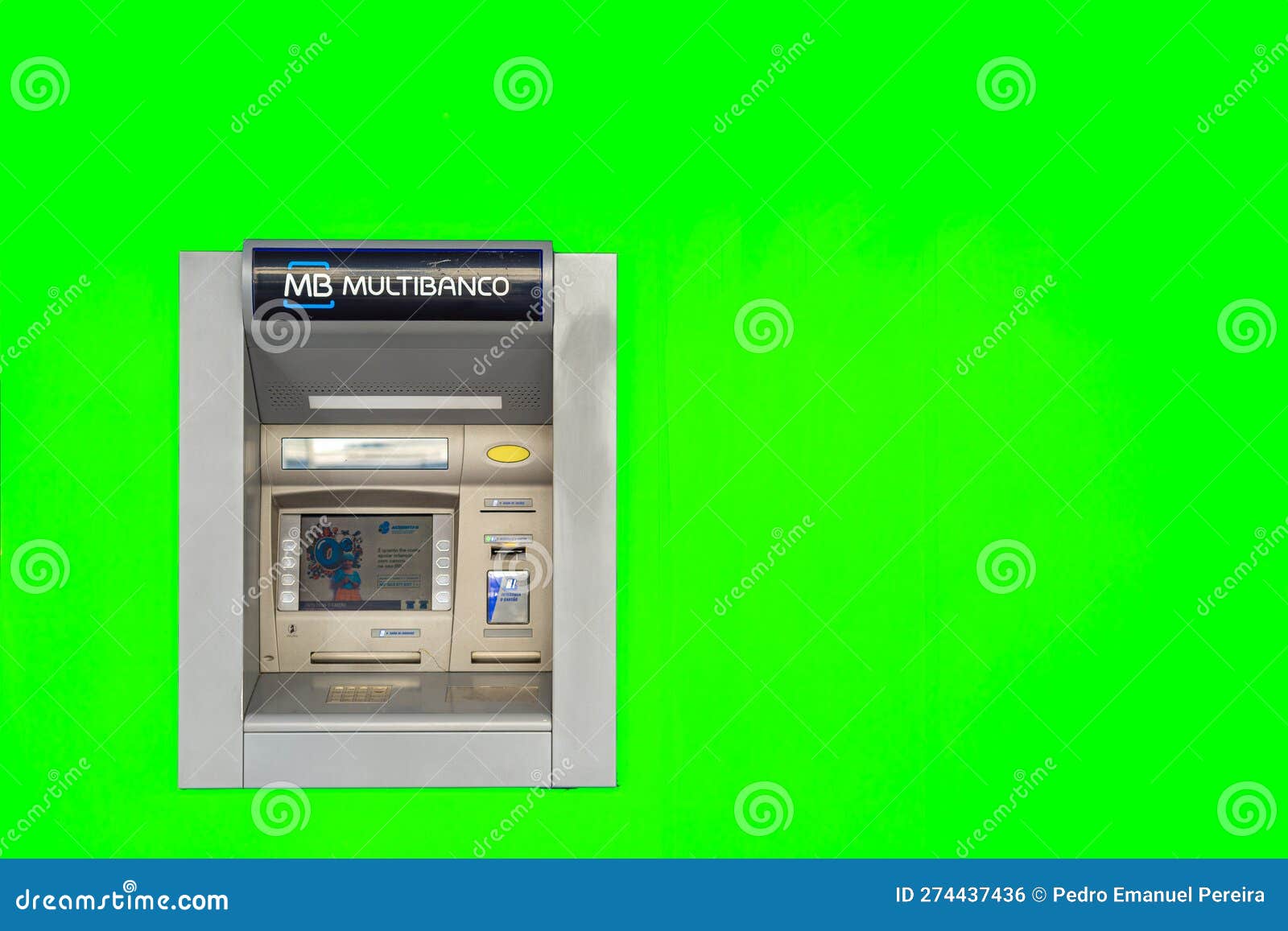 ATM Framed on the Left Side Inserted in a Strong Green Wall. Editorial ...