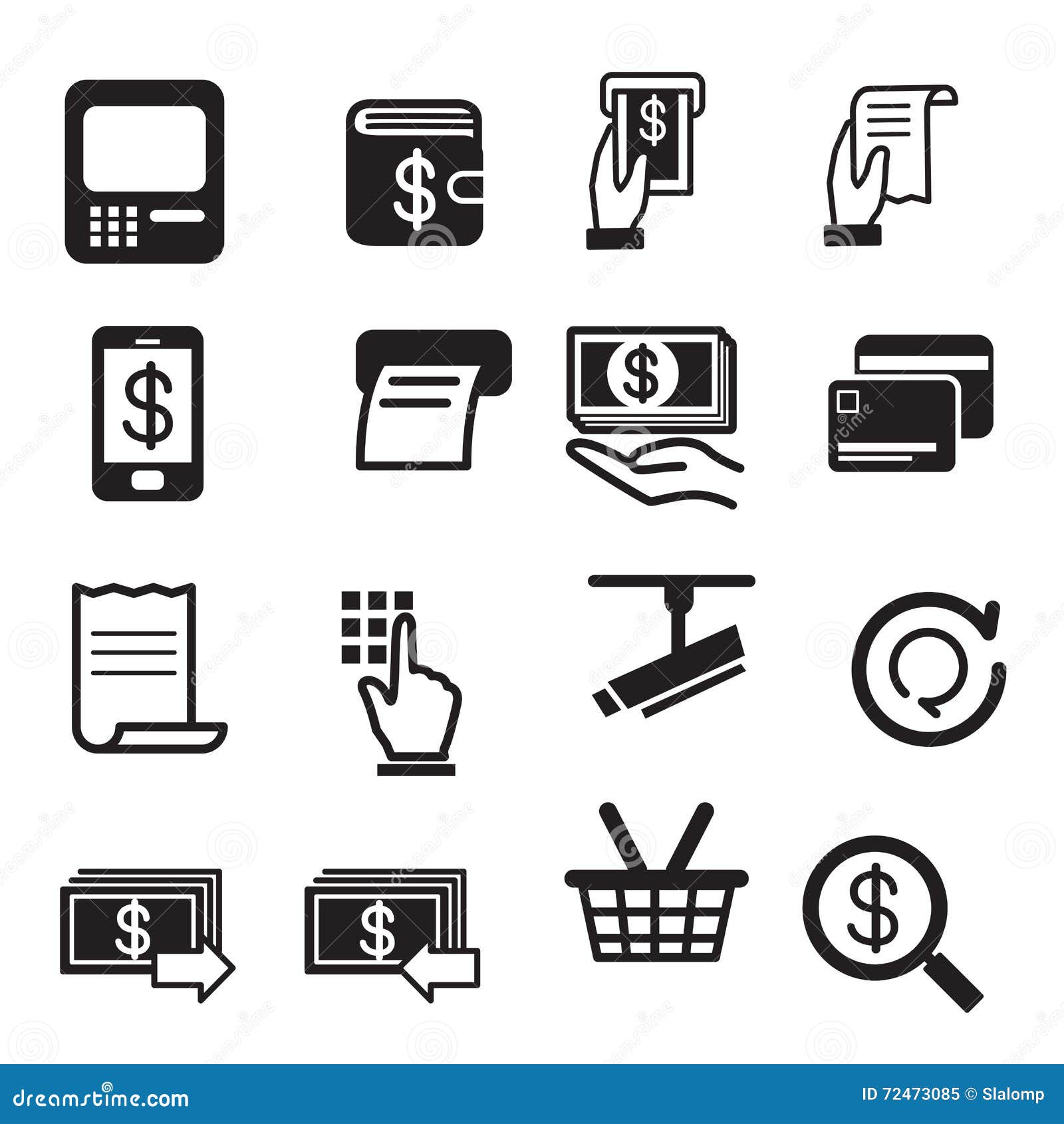 ATM icon set stock vector. Illustration of money, black - 72473085
