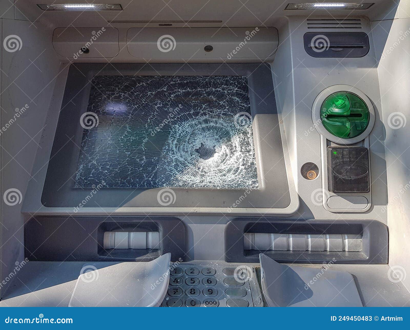 ATM Machine with Broken Glass Close Up Stock Image - Image of faulty ...