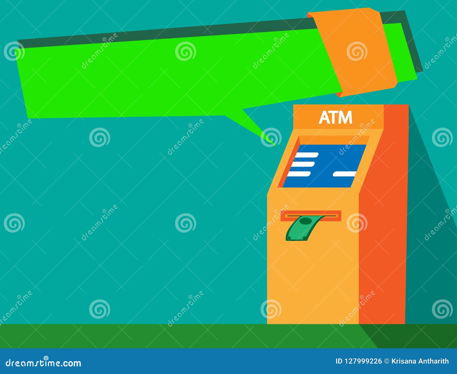 ATM Machine with Bubble on Green Background in Trendy Flat Style Stock ...