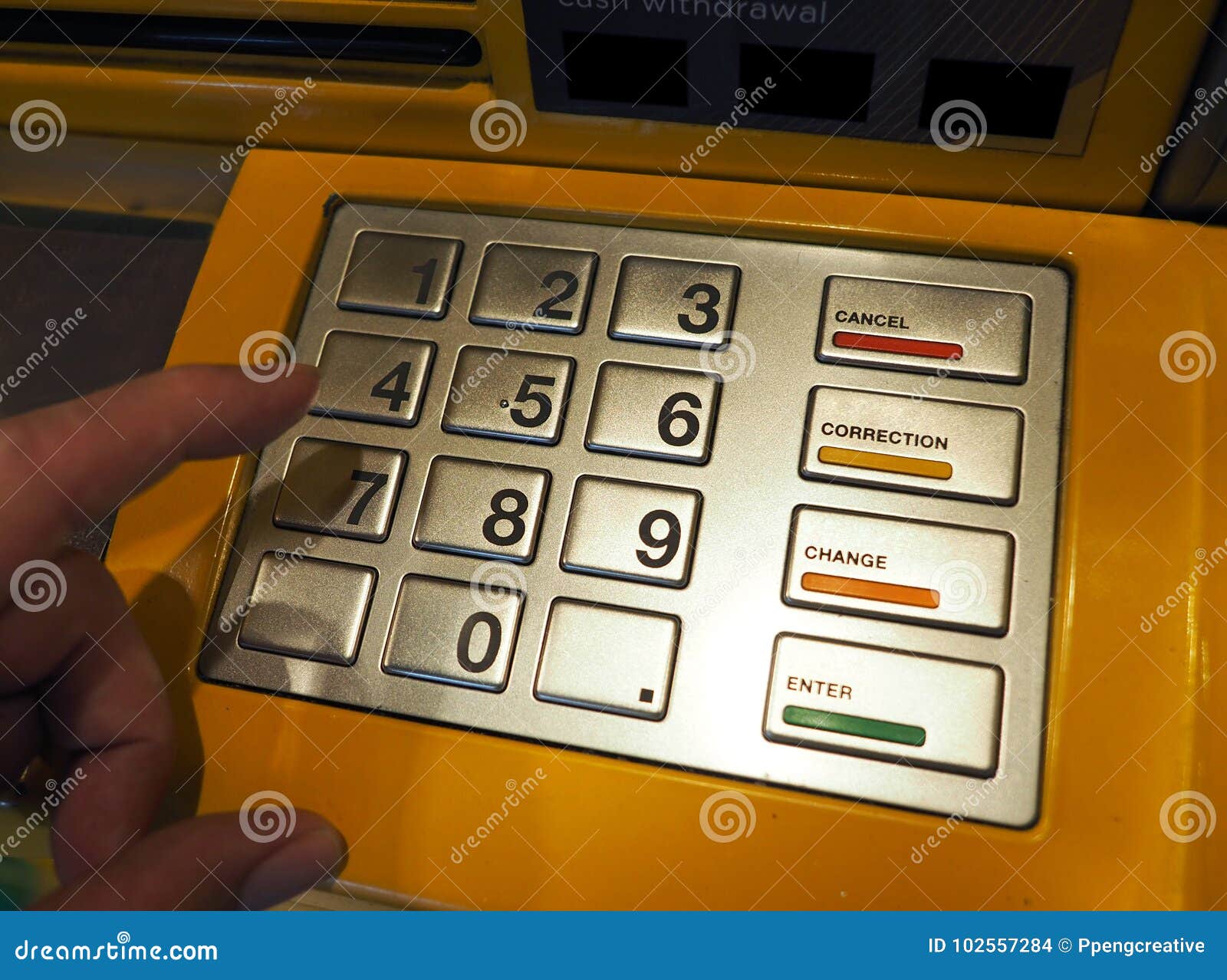 ATM machine close-up stock photo. Image of password - 102557284