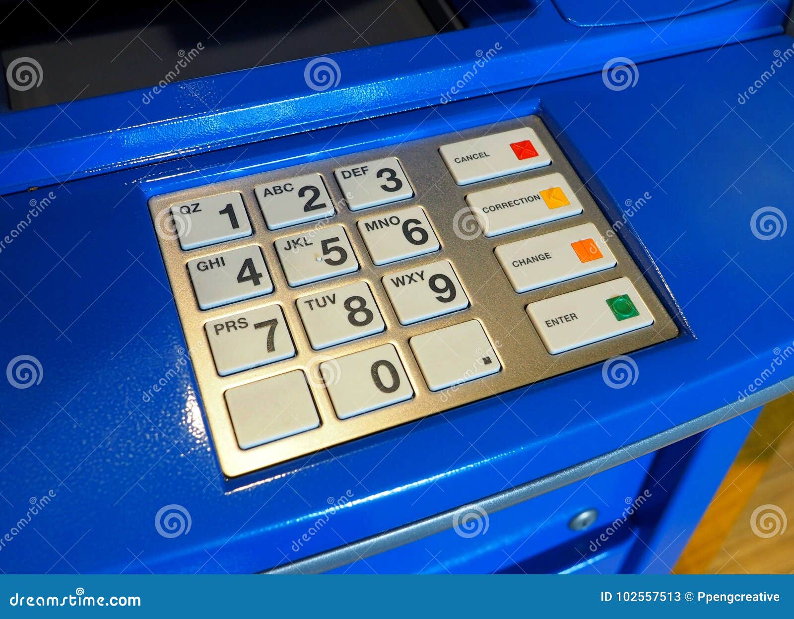 ATM machine close-up stock image. Image of blue, automated - 102557513