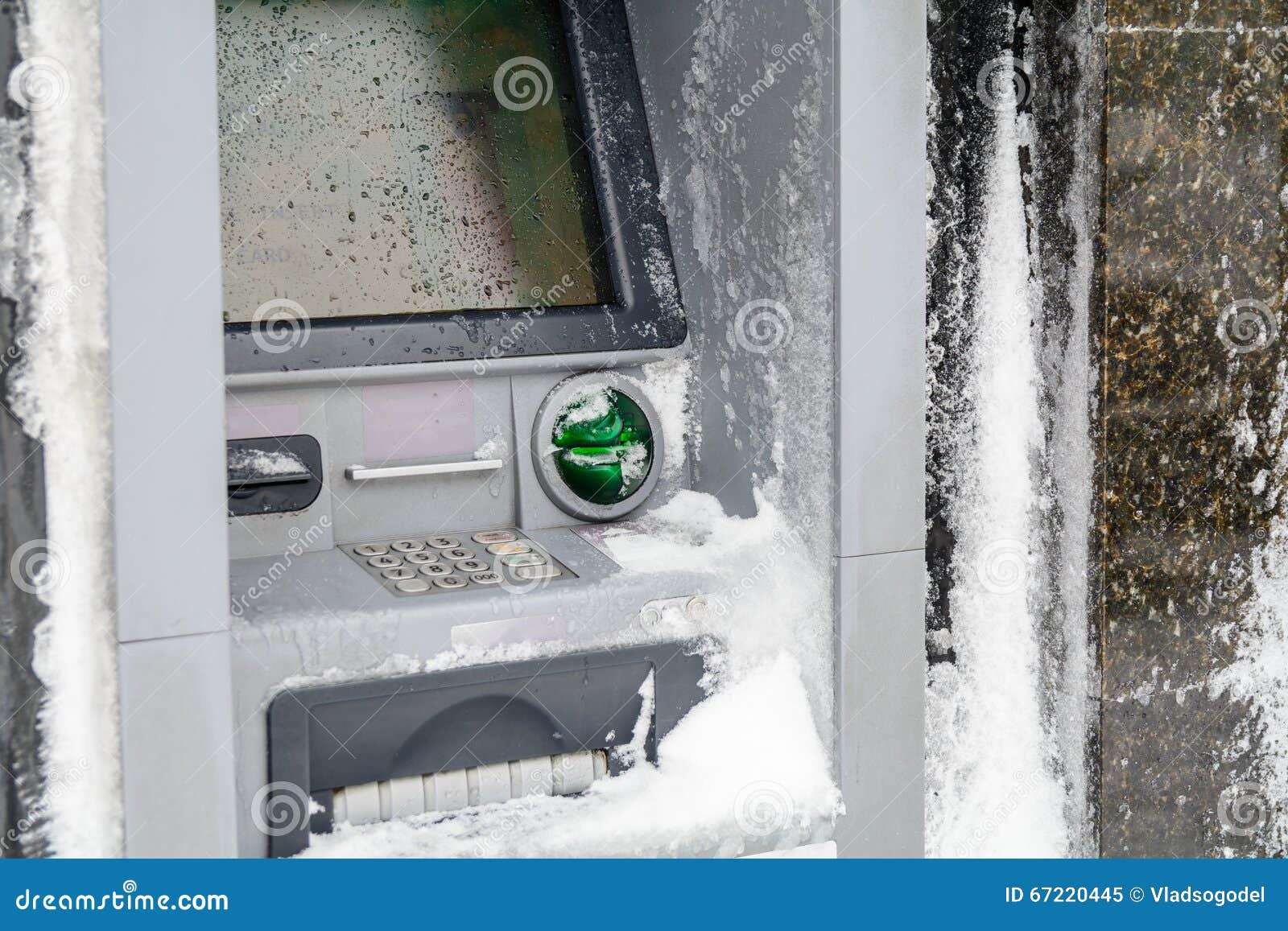 Atm Machine Covered with Snow. Functional Bank Atm Machine Cover Stock ...