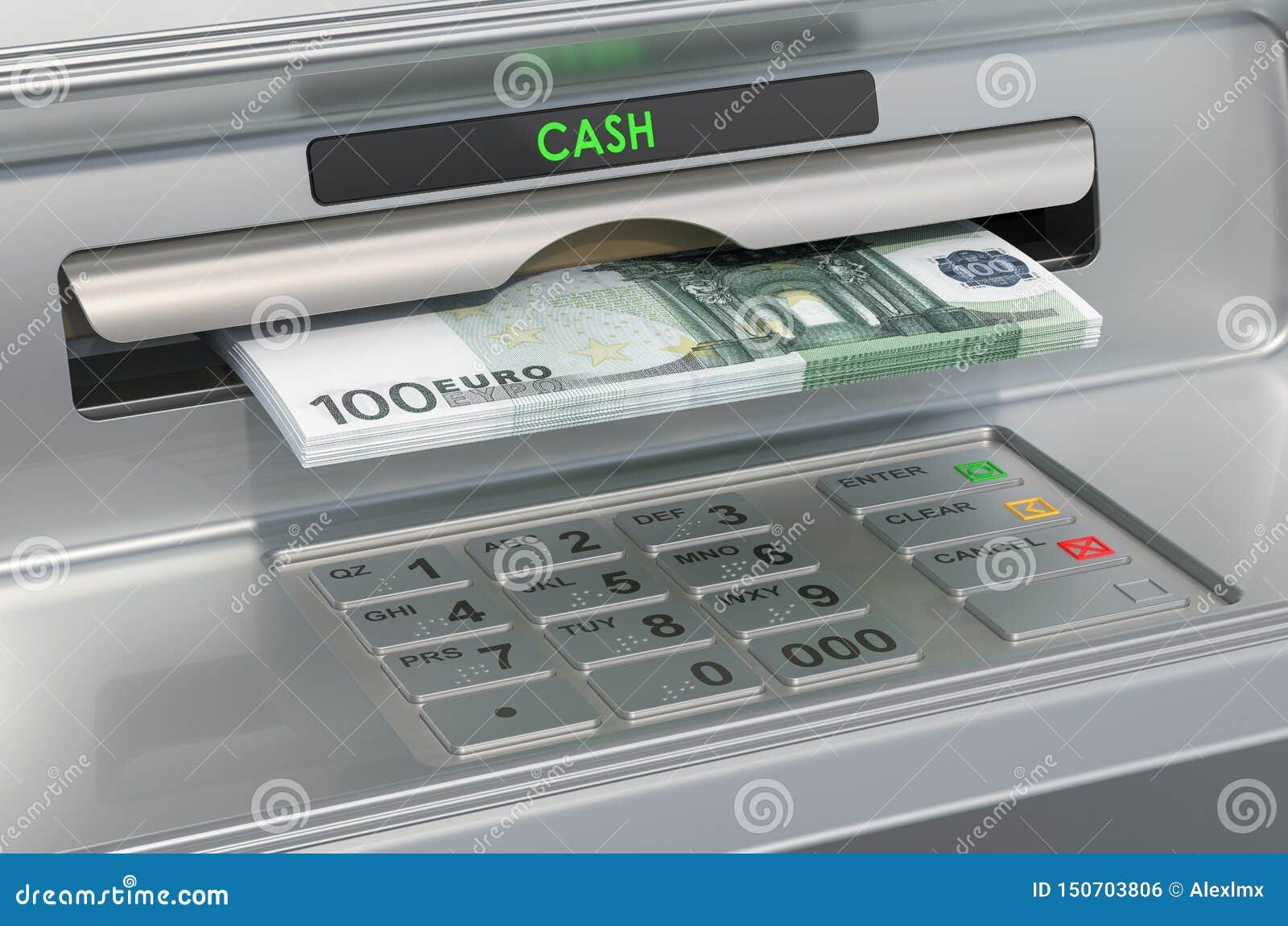 ATM Machine with Euro. Withdrawing Euro Banknotes, 3D Rendering Stock ...