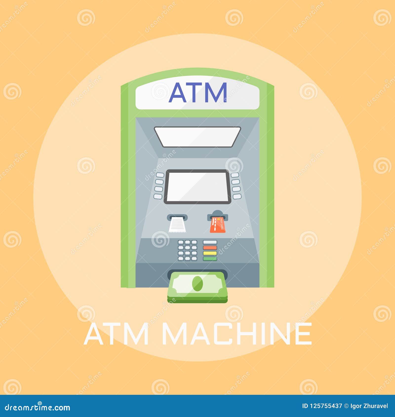 ATM Machine Flat Design Vector Illustration Stock Vector - Illustration ...