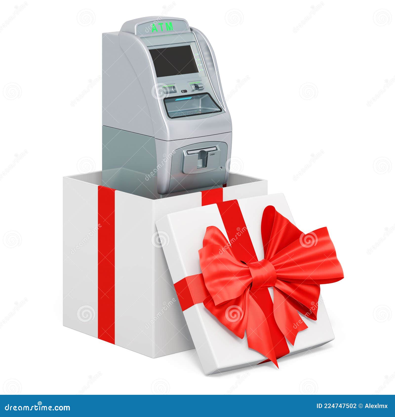 ATM Machine Inside Gift Box, Gift Concept. 3D Rendering Stock ...