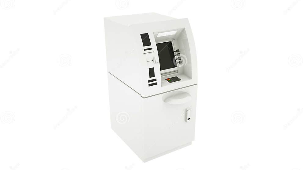 Atm Machine Isolated on White Background, Side View. 3D Illustration ...