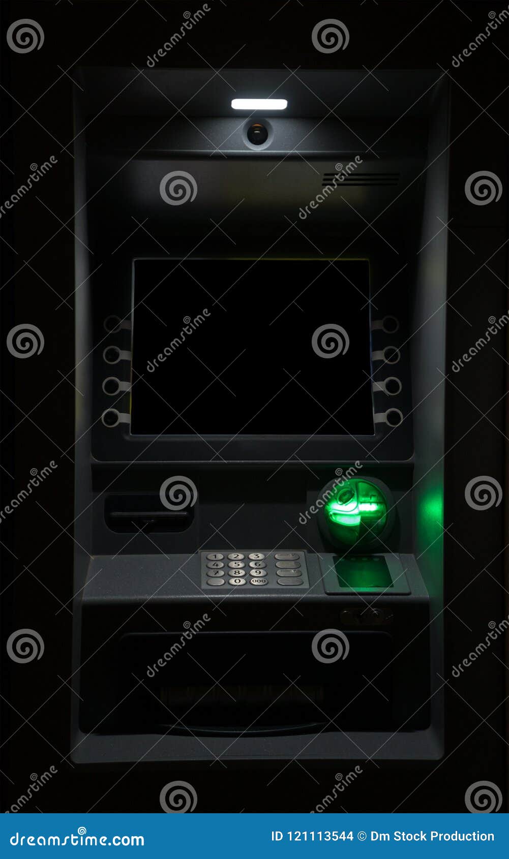 ATM machine at night. stock photo. Image of card, keypad - 121113544