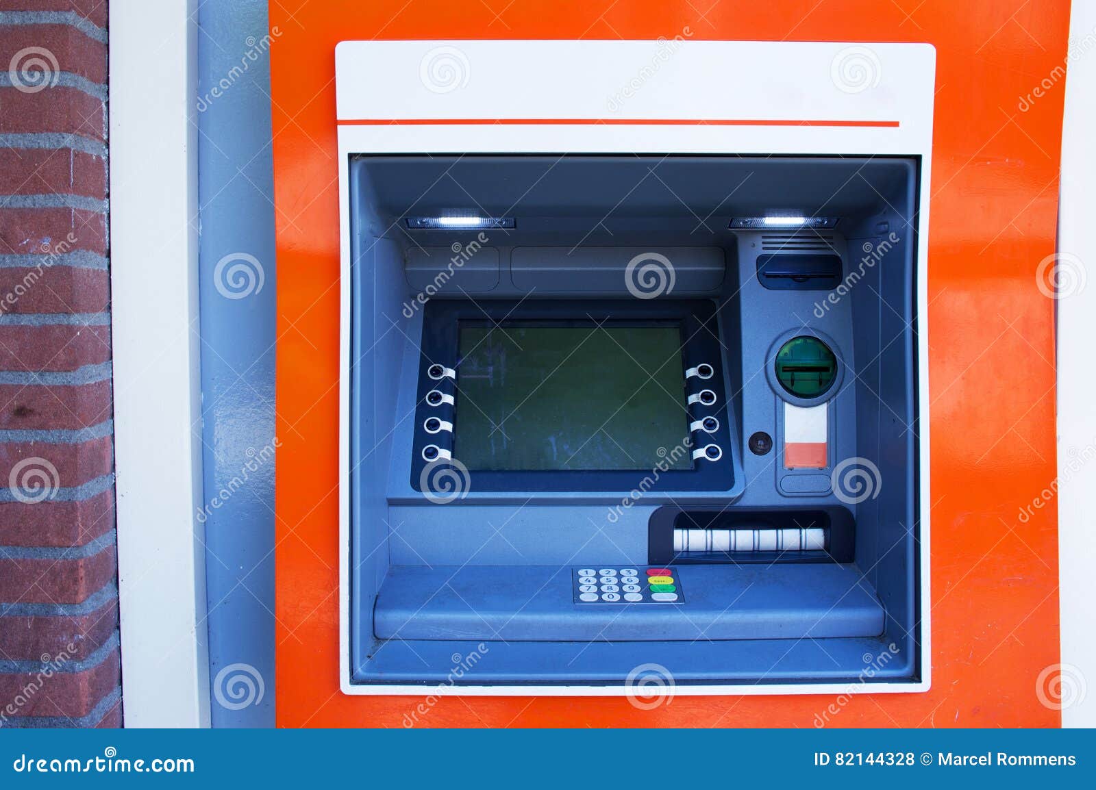 ATM machine stock photo. Image of electronic, bank, orange - 82144328