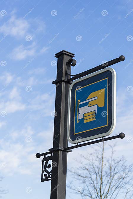 Atm machine sign stock photo. Image of pole, bank, hand - 28410118