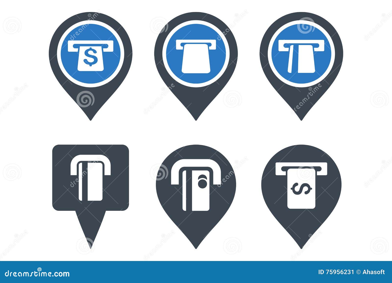 ATM Map Pointer Flat Glyph Icons Stock Illustration - Illustration of ...